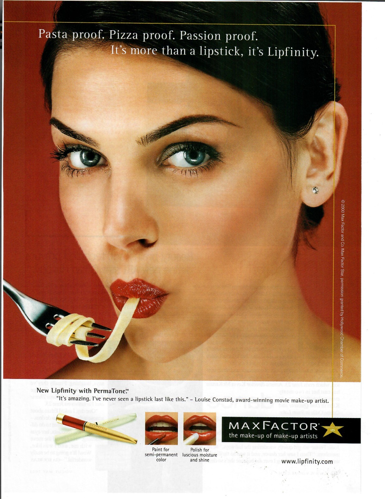2001 Max Factor Original Print Ad Pasta Proof Pizza Proof Lipfinity ...