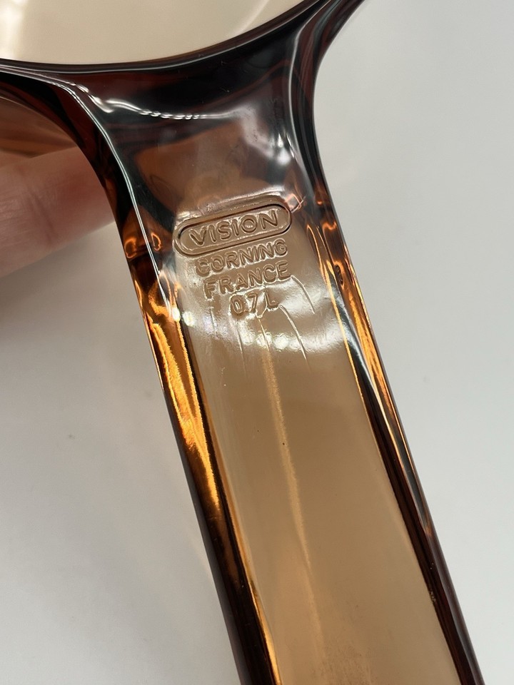 Vision Ware Corning Ware Amber Glass Pot Saucepan w Spout .7L 0.7 Liter ...