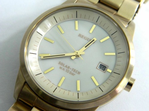 Working REGUNO Solar Tech Men's Watch E111-R004476 3 Hands Date Gold ...
