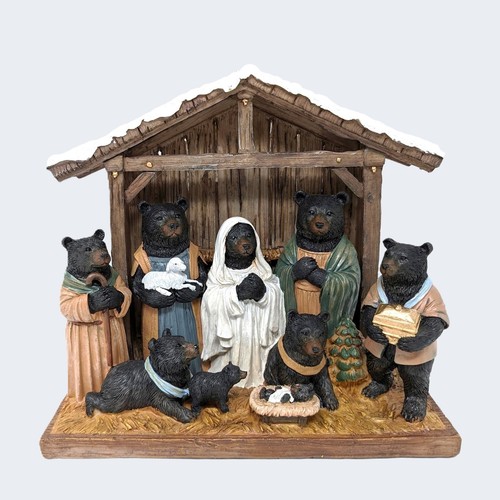 Rustic Bear Family Nativity – Woodland Christmas Religious Figurine Set ...