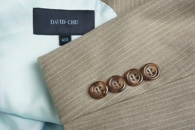 David Chu Morgan Light Brown Pinstriped 100% Wool 2 Pc Suit Jacket Sz ...