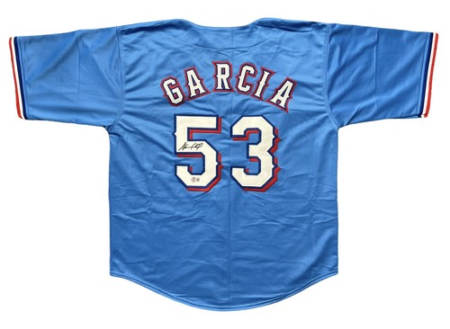 ADOLIS GARCIA RANGERS AUTO SIGNED CUSTOM LIGHT BLUE JERSEY BECKETT COA ...