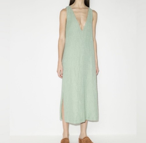 Elleme Paris Aline Embroidered Maxi Dress 40 Green Linen Deep V Neck ...