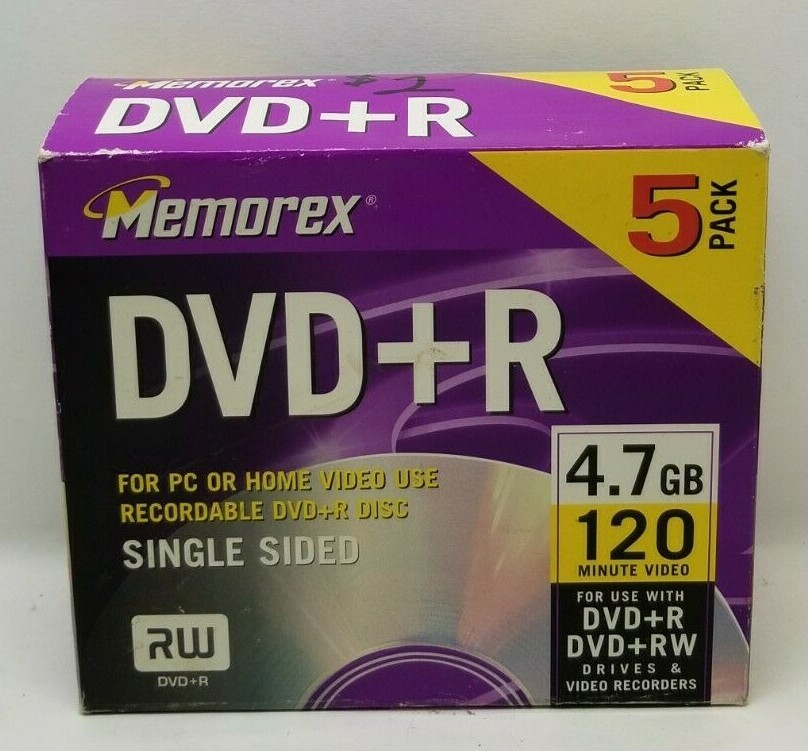 Memorex DVD+R 5 pack 4.7 GB 120 Minutes Recordable Blank DVD w/ Cases ...