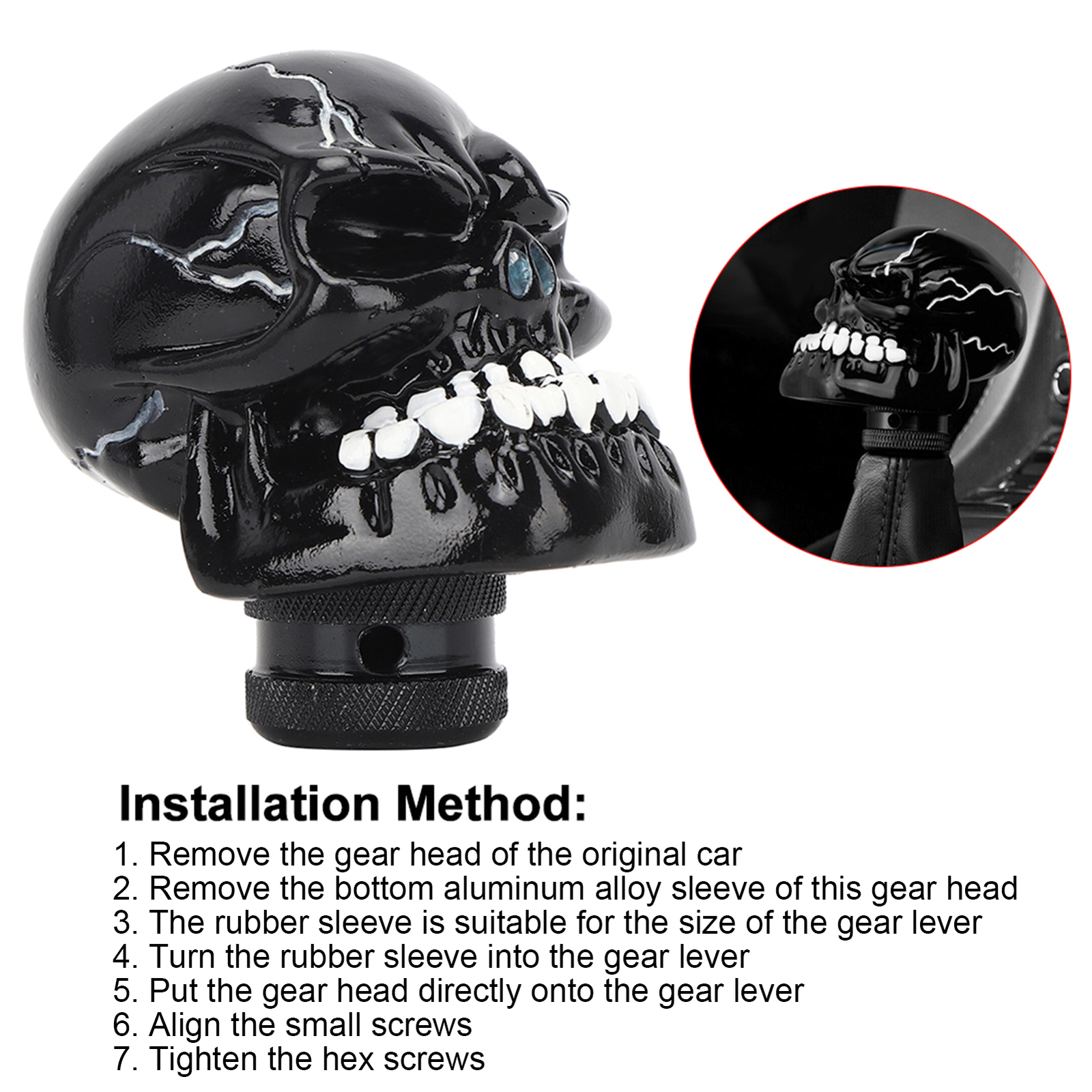 Noir Skull Head Stick Manual Shift Knob Lever Modified Shifter Gear 8MM ...
