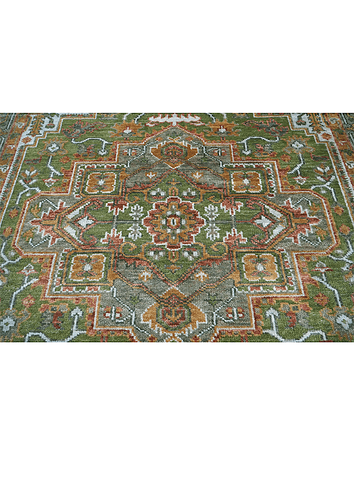 Handmade Traditional Heriz-Serapi 8x10 ft. Green/Rust Rug ...