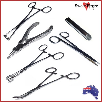 Steel Body Piercing Tools Septum Hemostat Forceps Dermal Scissors 16 ...