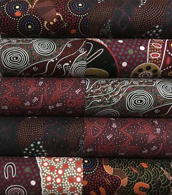 10 Aboriginal Australian Red Black prints quilting fabric 5 inch ...