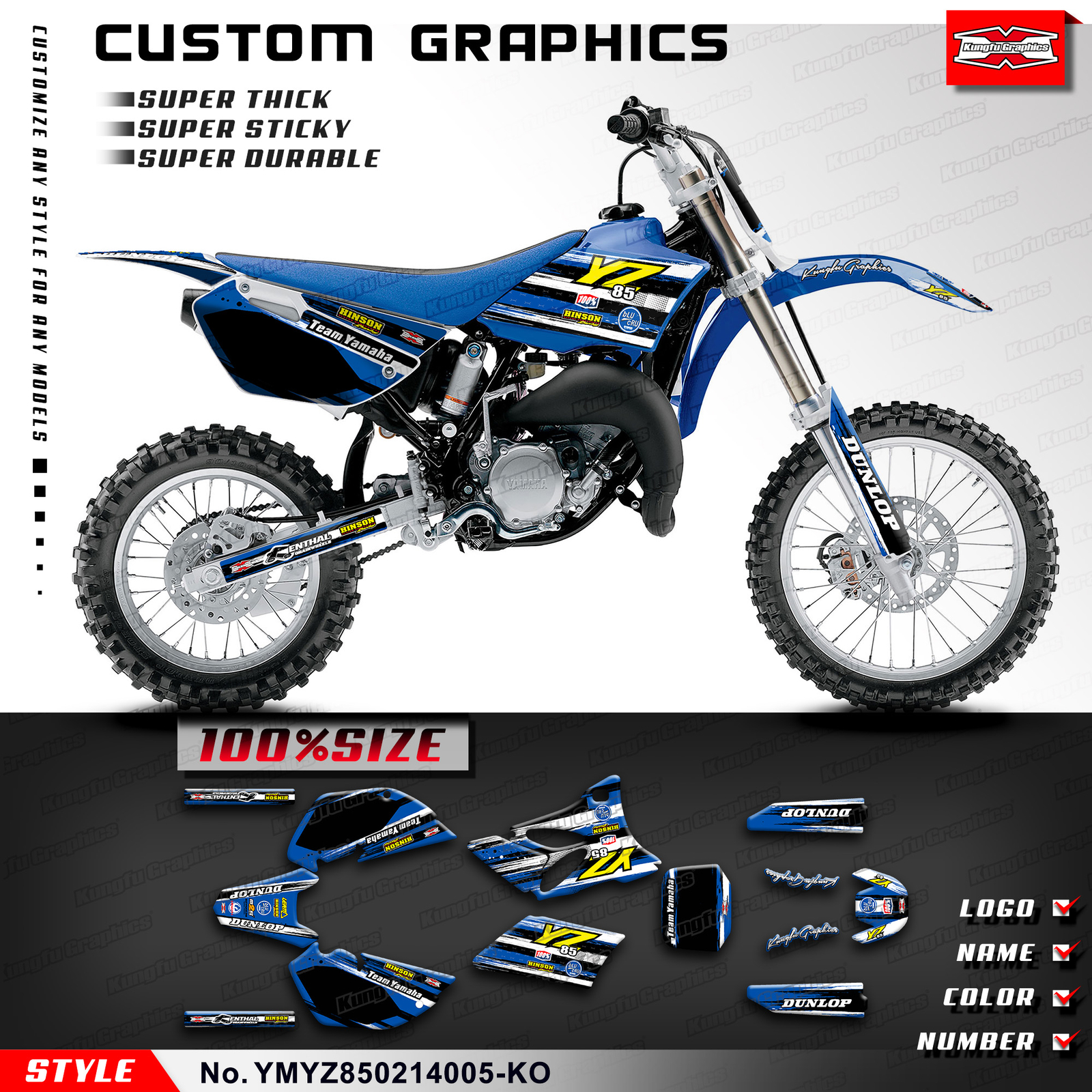 Dirt Bike Custom Sticker Decal Graphics Kit for Yamaha YZ85 YZ 85 2002 ...
