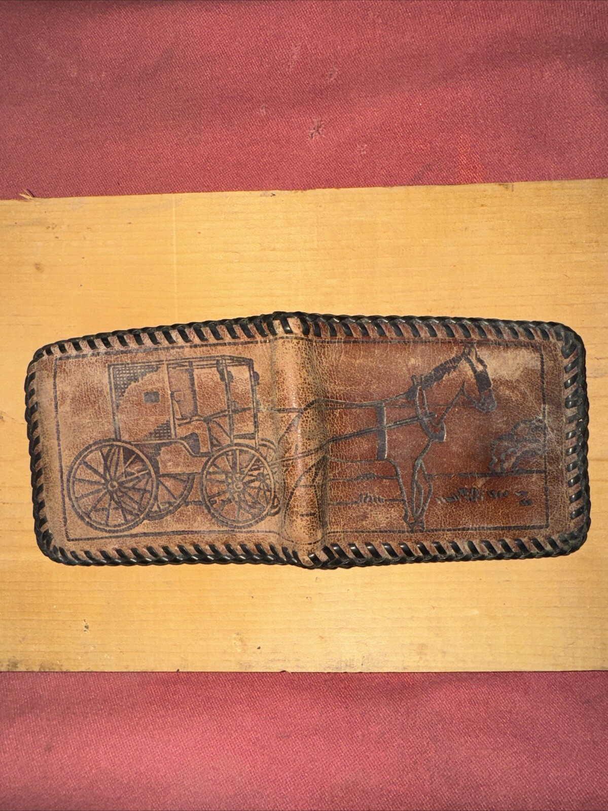 Vintage 1970’s Men's Leather Bifold Wallet Western To… - Gem