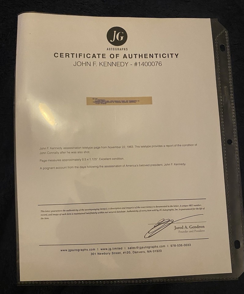 John F. Kennedy Assassination Teletype 11/22/63 Re. John Connally Condition | eBay