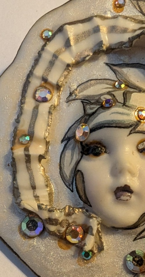 Vintage Adagio Lady Face Brooch Porcelain Hand Painted Swarovski ...