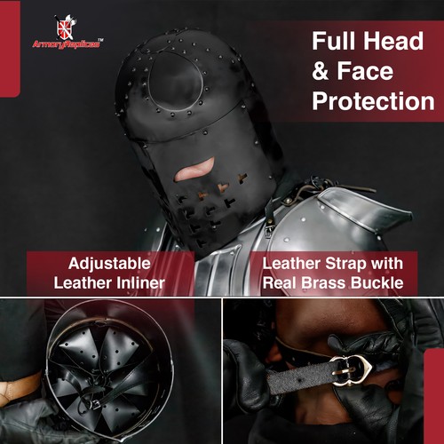 Medieval Great Bucket Helm Knights 20G Steel Templar Crusader Helmet | eBay