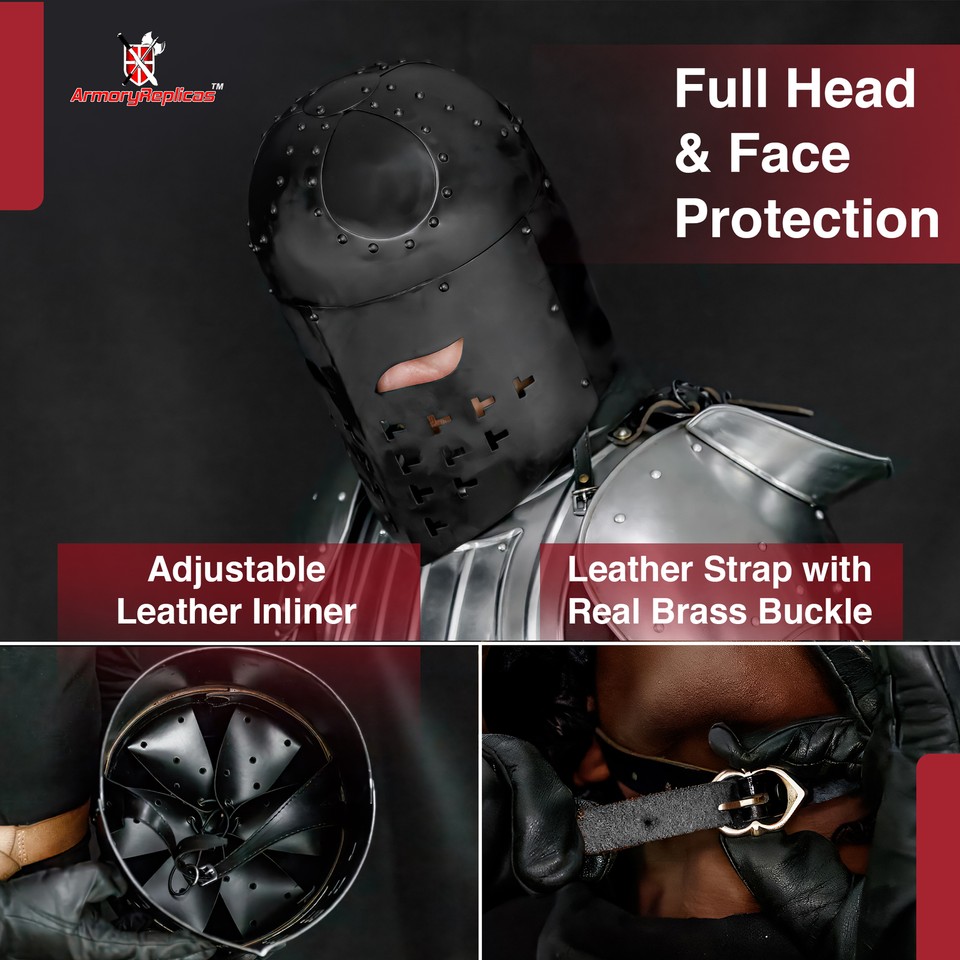 Medieval Great Bucket Helm Knights 20G Steel Templar Crusader Helmet | eBay