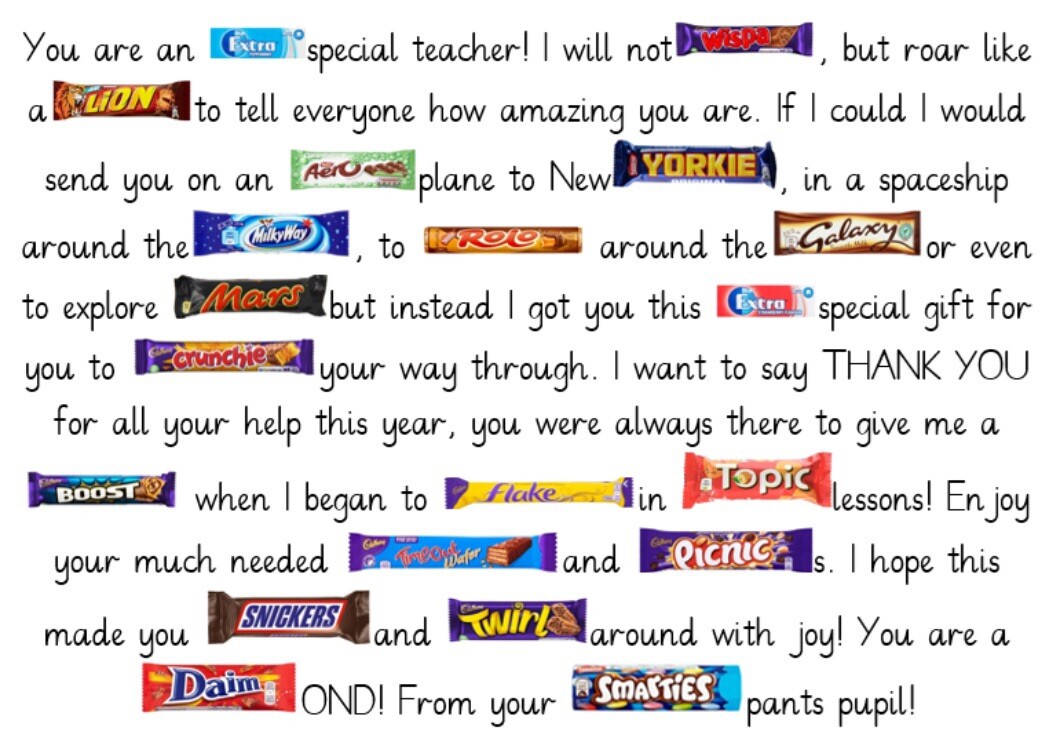 Teacher Appreciation Candy Poems