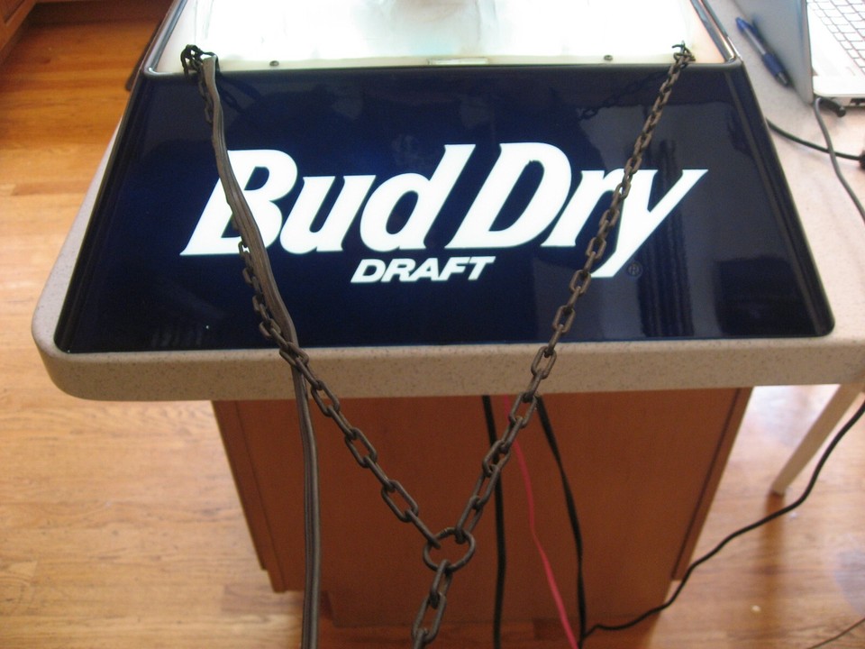 Vintage Budweiser Bud Dry Draft Bottle On Ice Large Pool Table Light 44 ...