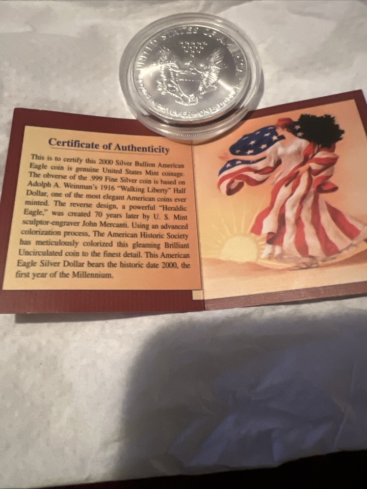 2000 FULL COLORIZED American Silver Eagle 1 Troy Oz ,1 Dollar Coin BU ...