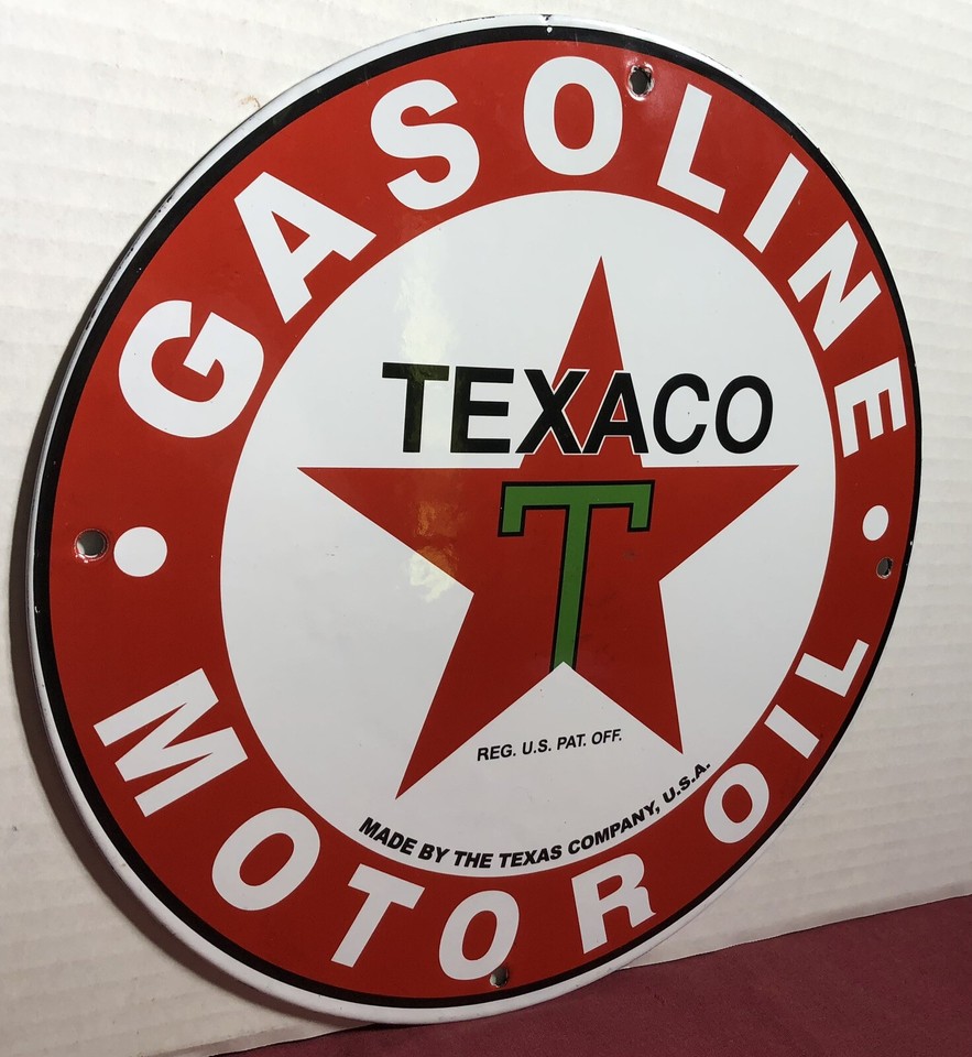 VINTAGE TEXACO GASOLINE MOTOR OIL PORCELAIN SIGN GAS PUMP | eBay