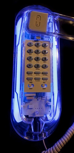 Vintage transparent clear acrylic trimline style desk blue neon ...