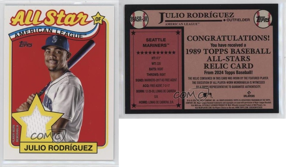 2024 Series 2 1989 Topps Baseball All-Star Relics Julio Rodriguez ...