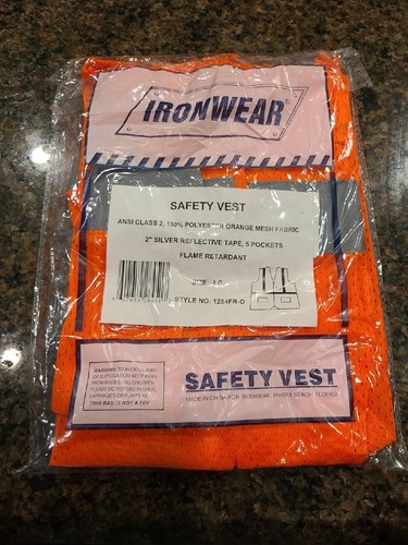 IRONWEAR SAFETY VEST 1284FR-O FLAME RETARDANT 5-POCKET HI VISIBILITY ...
