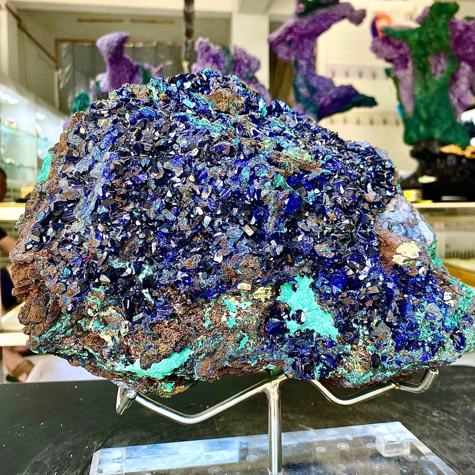 17.9LB Laos Rare Top Natural Blue Copper Ore Quartz Crystal Mineral ...