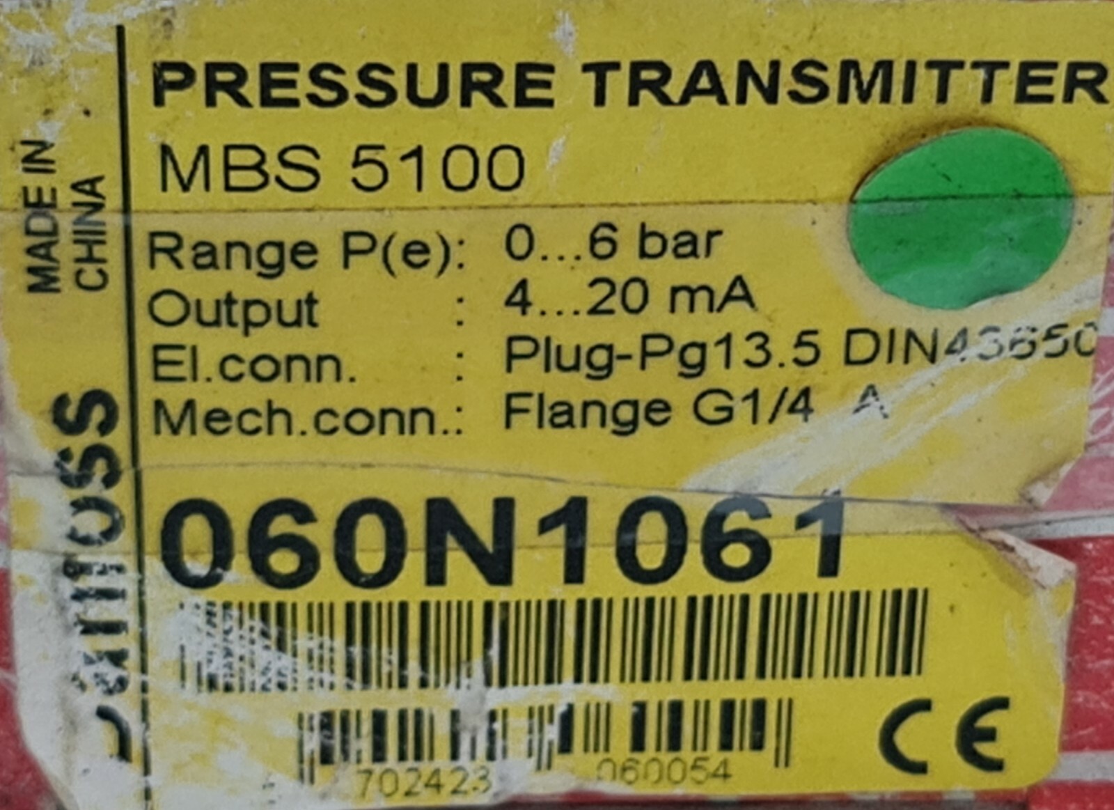 DANFOSS MBS5100 PRESSURE TRANSMITTER 0.00 BAR - 6.00 BAR 060N1061 #1 | eBay