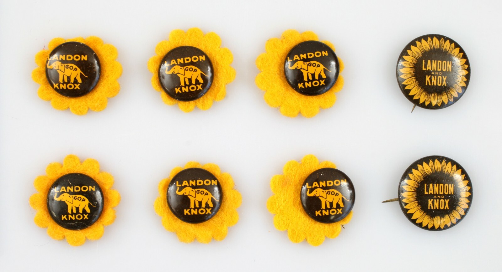 Lot of 8 1936 Landon Knox Campaign Pinback Buttons Sunflower Felt As ...