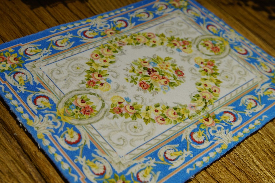 Beautiful Victorian Nice Floral Bouquet 1:12 Dollhouse Rug Blue | eBay