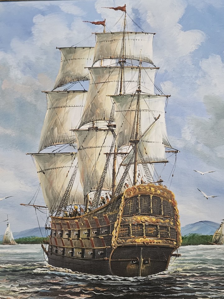 Original Ambrose Painting Detailed Sailing Ship Framed Signed Nautical ...