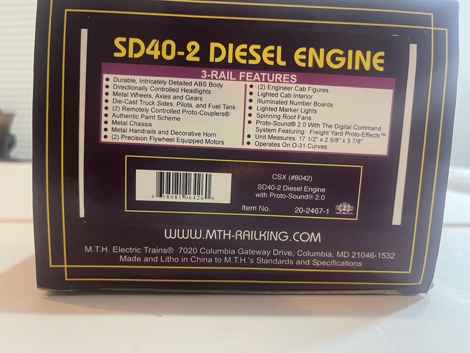 MTH 20-2467-1 CSX SD40-2 Diesel Engine PS2. LNIB. | eBay