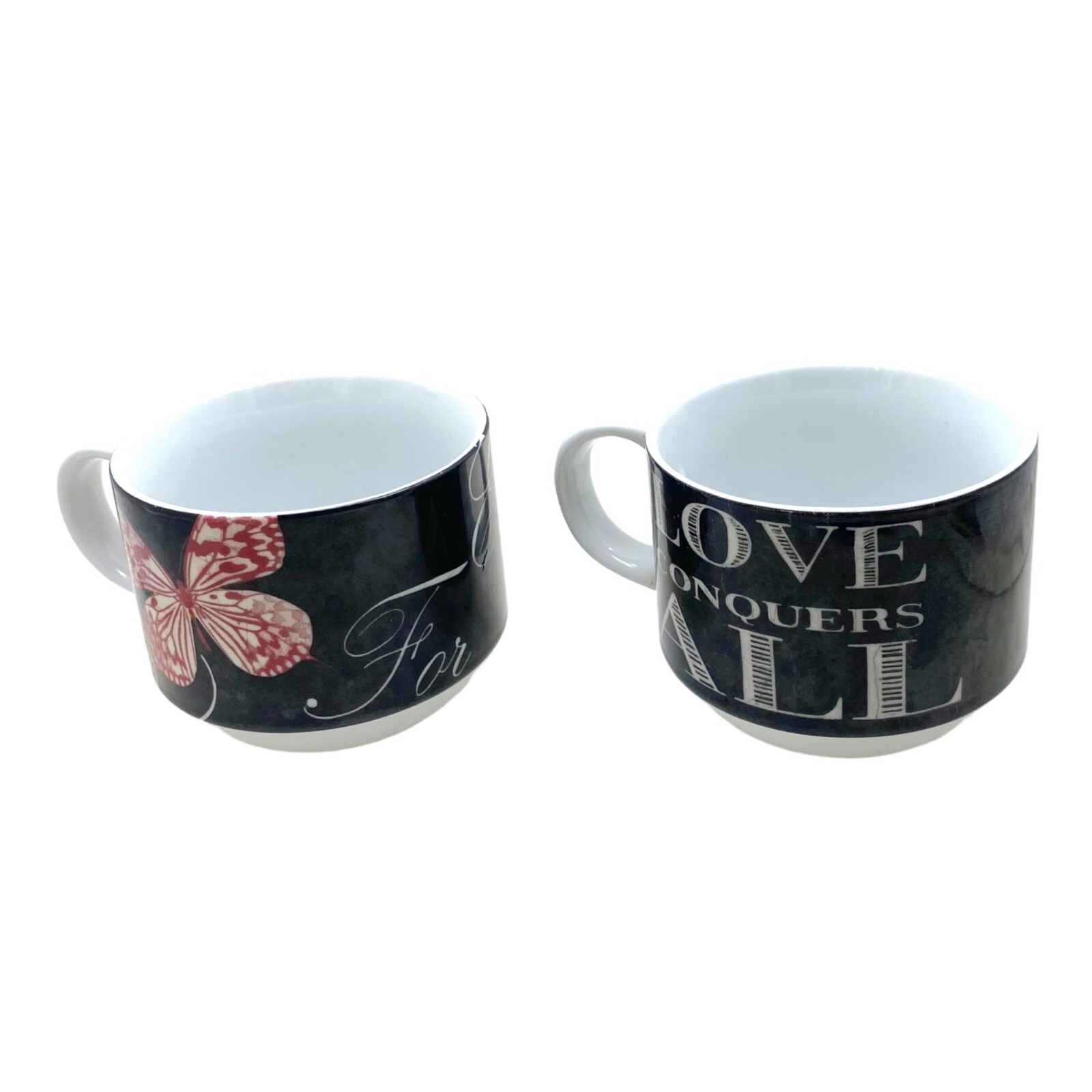 Pier 1 Stackable Coffee Mugs Set of 4 Porcelain LOVE AMORE Espresso Cup ...