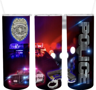 Police Design, Skinny 20oz Tumbler W/ Lid & Straw | eBay