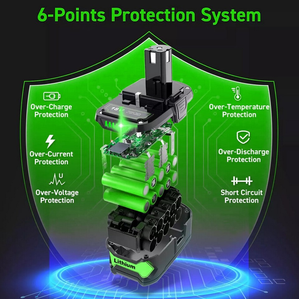 Pack 8.0Ah 18Volt For RYOBI P108 18V One Plus High Capacity Battery ...