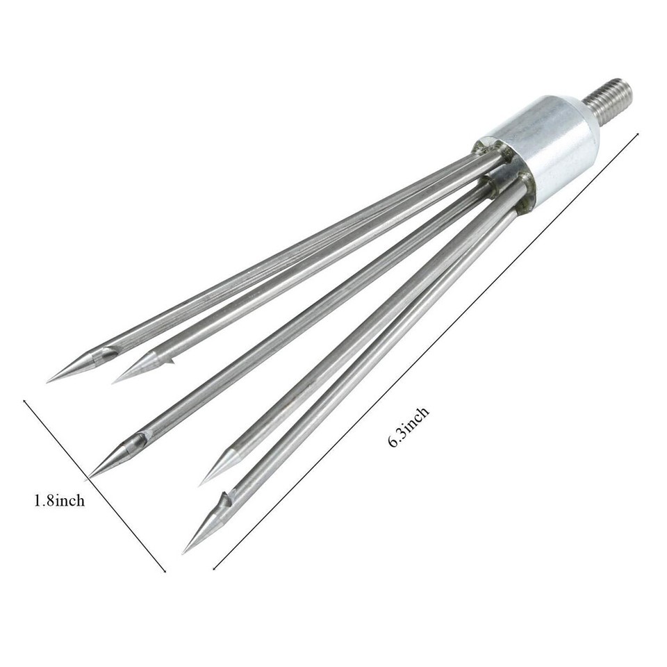 5-Prong Fishing Fish Frog Eel Salmon Barbed Stainless Spear Gig M8 Long ...