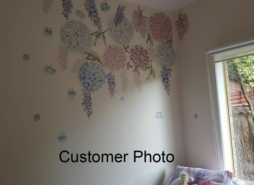 Hydrangea Wisteria Flower Decal Wall Stickers Kids Girls Nursery Home ...