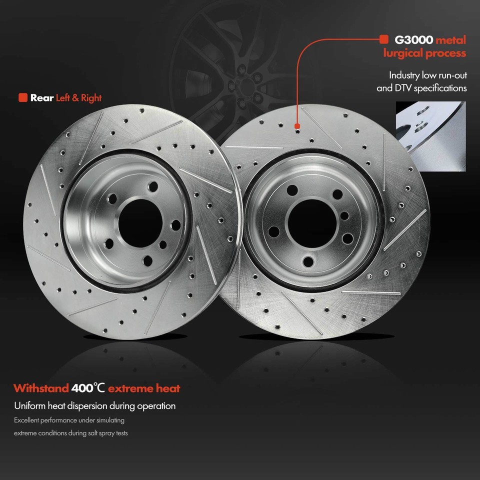 Rear Drilled Rotor &Ceramic Brake Pad for BMW F06 F10 535i 550i 640i ...