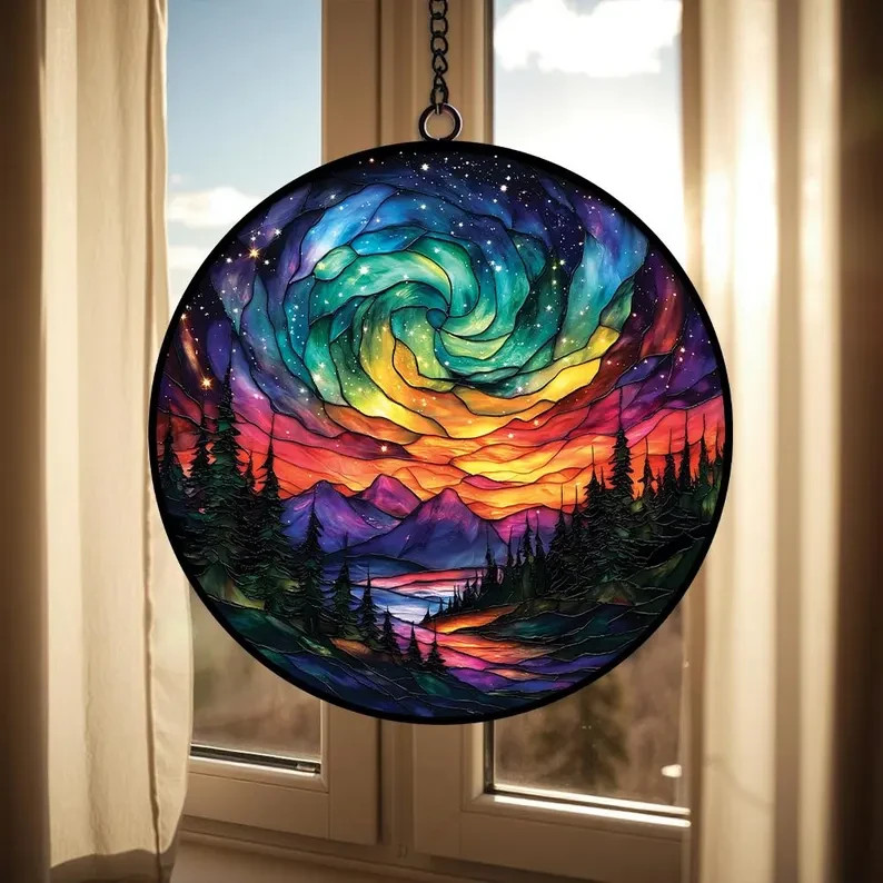 Northern Lights Aurora Glass Suncatcher, Stained Glass Ornament, Window ...