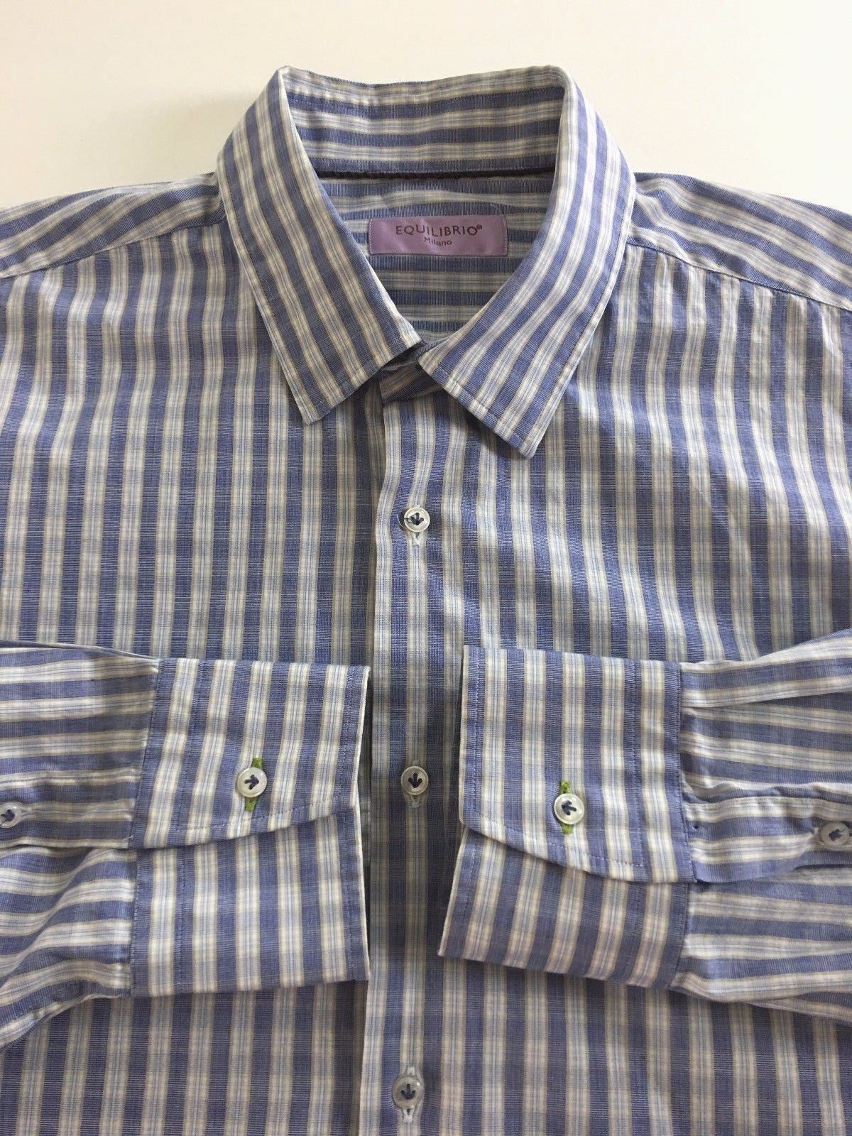 Equilibrio Milano Blue Plaid Button Front Long Sleeve… - Gem