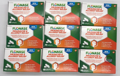 9PK Flonase Headache & Allergy Relief ~ 48 Caplets Each ~ EXP 3/25 ...