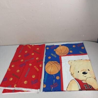 Lot 2 Stuart Kramer Cranston Fabric Panel 44" X 3.5 Yds Basketball Bear ...