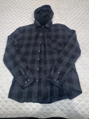 Nomad Mens Large L Button Up Long Sleeve Black Hooded Flannel | eBay