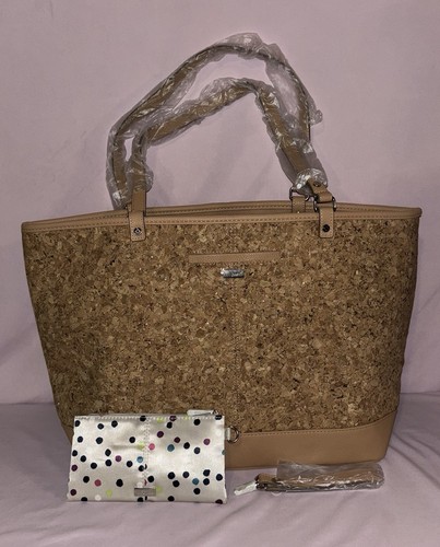 Thirty One Jewell Style Setter Tan Metallic Cork w/pouch & Wrist Strap ...