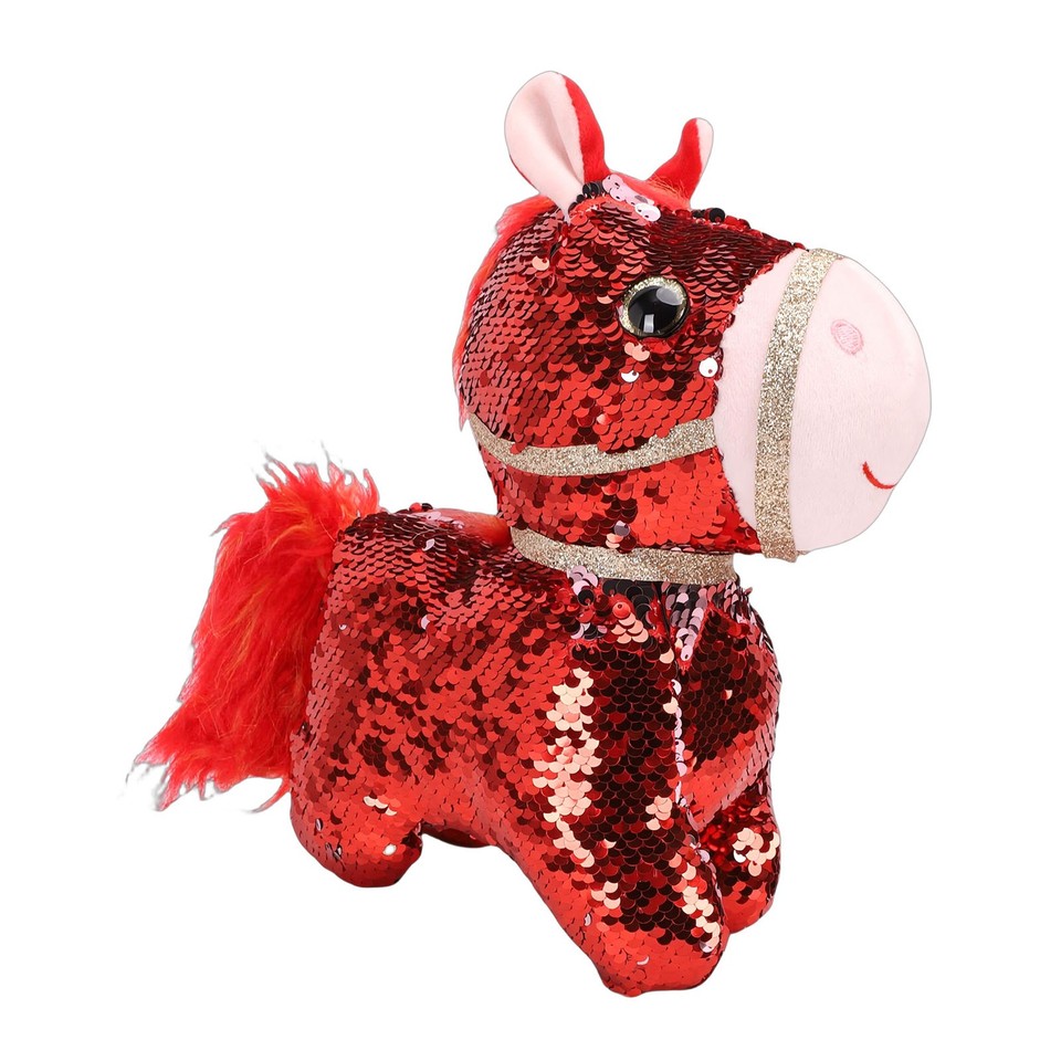 Sequin Horse Plush Toy Gold And Red Sparkly Stuffed Animal For Girls ...