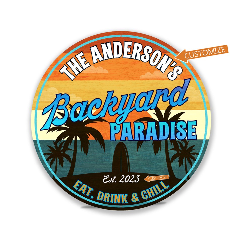 Personalized Backyard Paradise Sign Tropical Decor Pool Art Beach ...