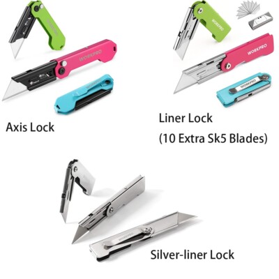 WORKPRO 3-Packs Folding Utility Knife Quick Change Blade Box Cutter ...