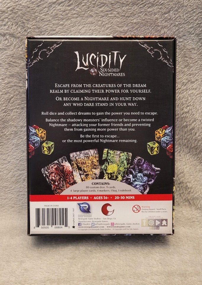 Lucidity Dice Board Game Six Sided Nightmares Renegade Games COMPLETE ...