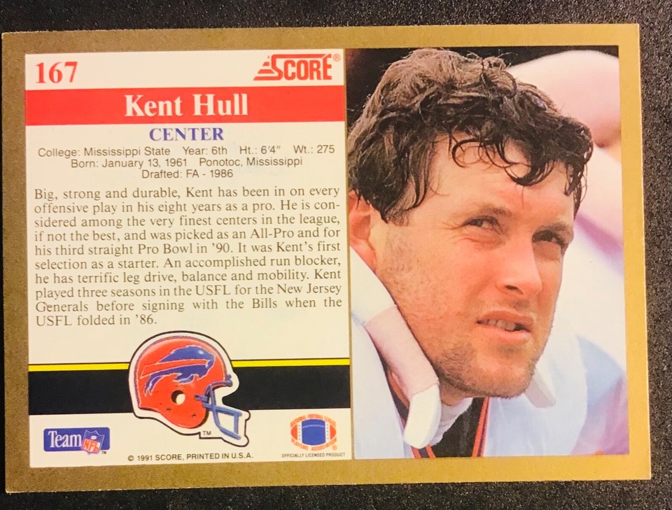 Buffalo Bills KENT HULL autograph signed auto 1991 SCORE card ...