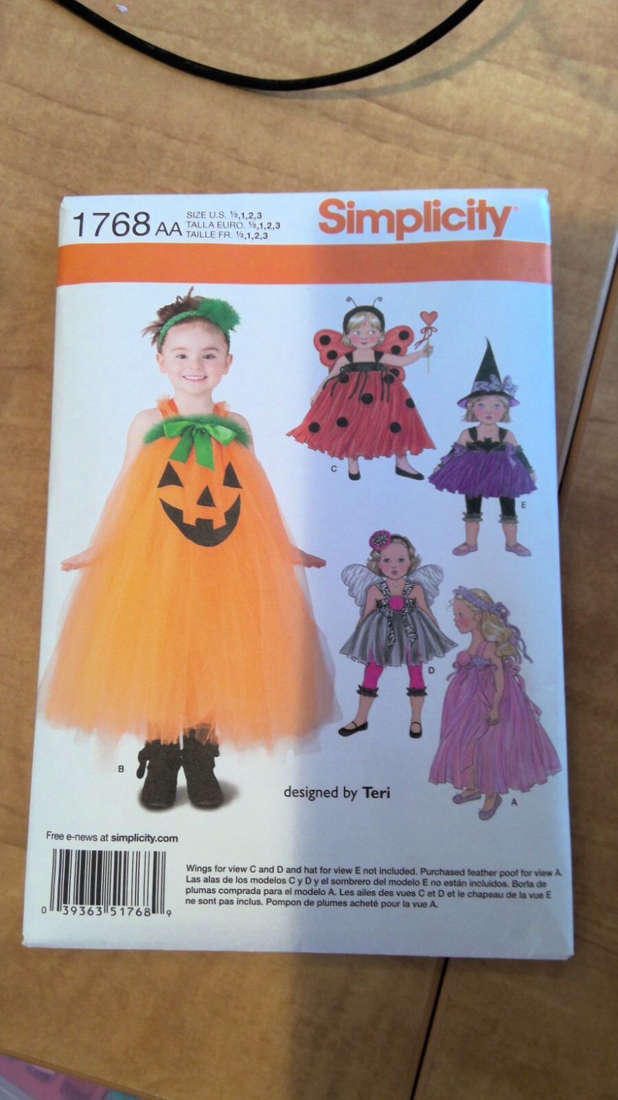Simplicity Pattern # 1768 Toddler Girls Costume size AA uncut | eBay