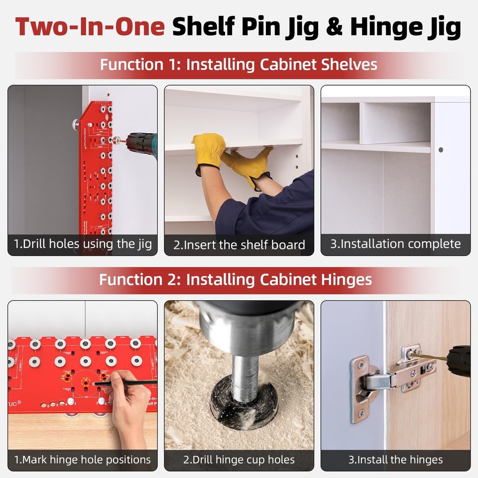 11-Hole Shelf Pin Jig and Hinge Jig 2-in-1,1/4 Inch and 5mm Shelf Pin ...